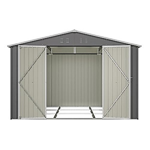 YOPTO 10×10 FT Outdoor Storage Shed,Metal Aluminum Waterproof Tool Sheds with Foundation,Doors & Vents,Heavy-Duty Sheds Unit W/Lock & Key,for Storing Bicycles,Lawnmowers,Barbeques,Gray
