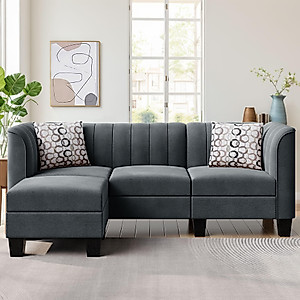 JAMFLY 79'' Sectional Sofa Couch for Living Room, Small 3-Seat L Shaped Couch with Linen Fabric, Convertible Sofa with Chaise Clearance Set for Small Space (Dark Grey)