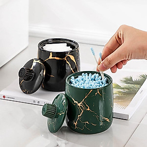 Gaolinci Marble Style Ceramic Q-Tip Holder Bathroom Cotton Swab Dispenser