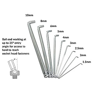 NordWolf 9-Piece Metric Ball End Stubby Allen Wrench Set, Long Arm S2 Steel Hex L-Keys, Sizes 1.5mm to 10mm