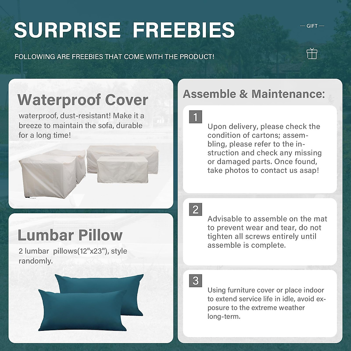 4 Piece Patio Furniture Set 45In Fire Pit Table Outdoor Furniture Sets Patio Couch Outdoor Chairs 50000 BTU Propane Fire Pit with No-Slip Cushions and Waterproof Covers, Peacock Blue