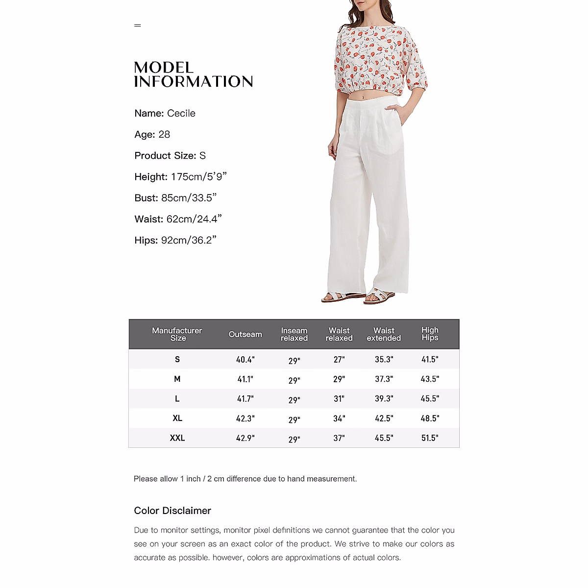 PACIBE Women's Drape Linen Pants Summer Wide Leg Trousers Compact Fabric with Pockets, XL, White