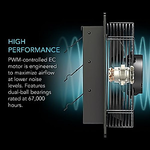 AC Infinity Airlift T16, Shutter Exhaust Fan 16” with Temperature Humidity WiFi Controller, EC-Motor Wall Mount Ventilation and Cooling for Sheds, Attics, Workshops, and Greenhouses