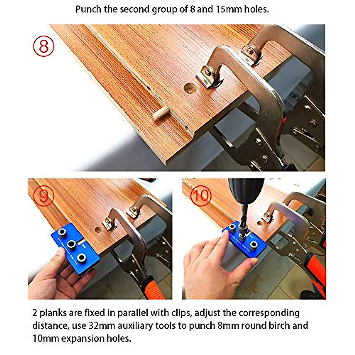 MISNODE 3 in 1 Woodworking Hole Positioner Aluminum Alloy Drilling Locator Drill Guide Hole Puncher Set Hole Punch Locator Kit Drilling Jig Tool Accessories for Woodworking