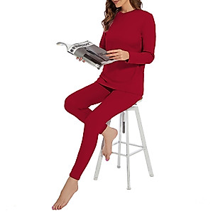 Thermal Underwear for Women Ultra Soft Fleece Lined Base Layer Top Bottom Winter Clothes Pajama Set Long Johns for Women Heavyweight Red Set Large