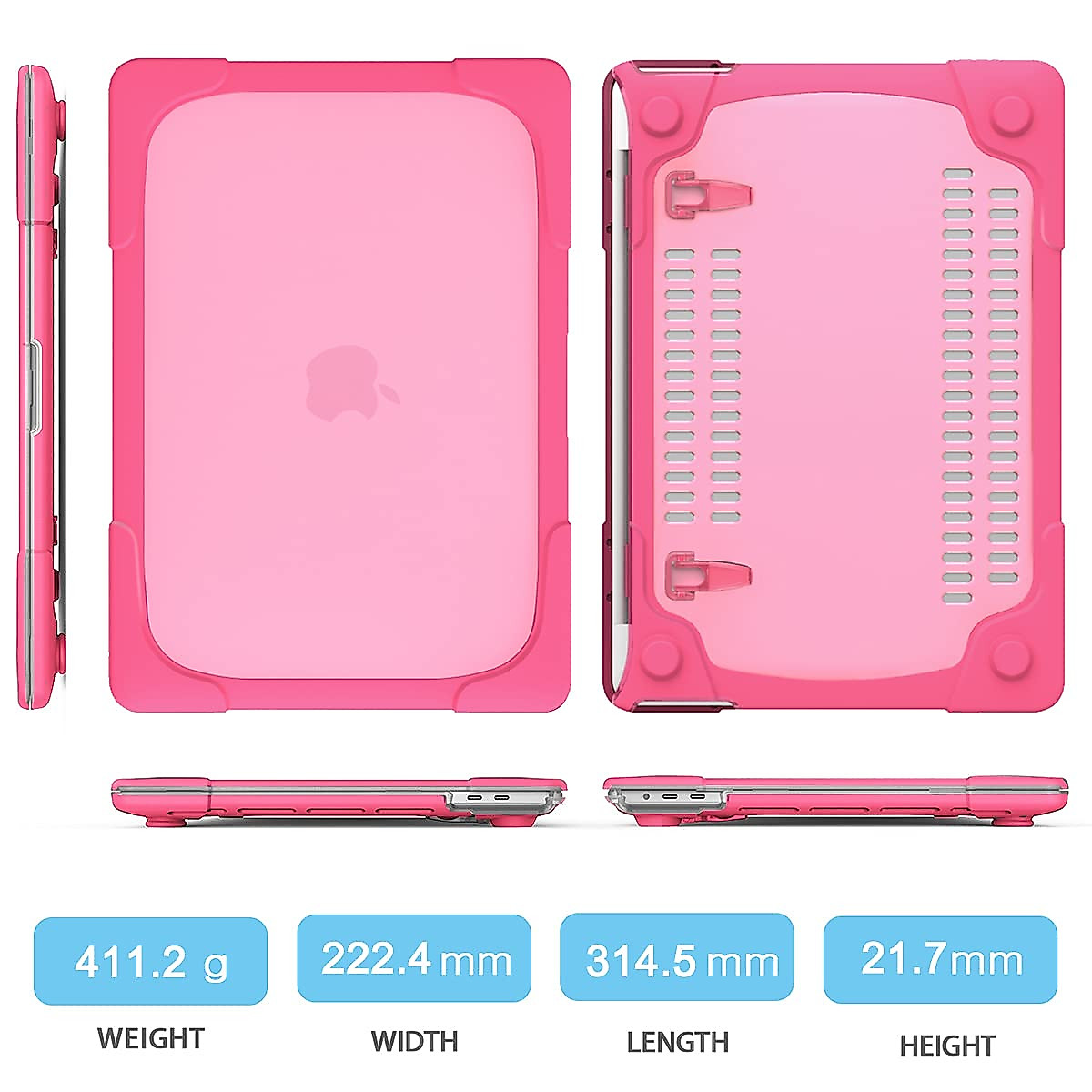 Mektron Laptop Case for MacBook Air 13 2022 2021 2020 2019 2018 Release A2337 M1 A1932 A2179 with Touch ID,[Heavy Duty][Dual Layer] Hard Plastic Bumper Protective Cover Shell with Kickstand (Rose)
