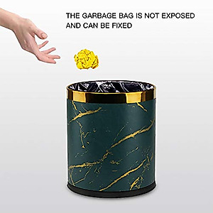 Huaqinglian 2.6Gallon Small Office Trash Can,Bathroom Garbage can,Bedroom Waste Basket Bin Garbage Bag invisable Trash Bin for Living Room (green gold marble)