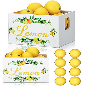 Lemon Mini Crate Summer Tiered Tray Decor with 8 Faux Lemons Farmhouse Strawberry Watermelon Tiered Tray Decoration with Faux Fruits Summertime Wood Crate for Fruit Party Decor (Lemon)