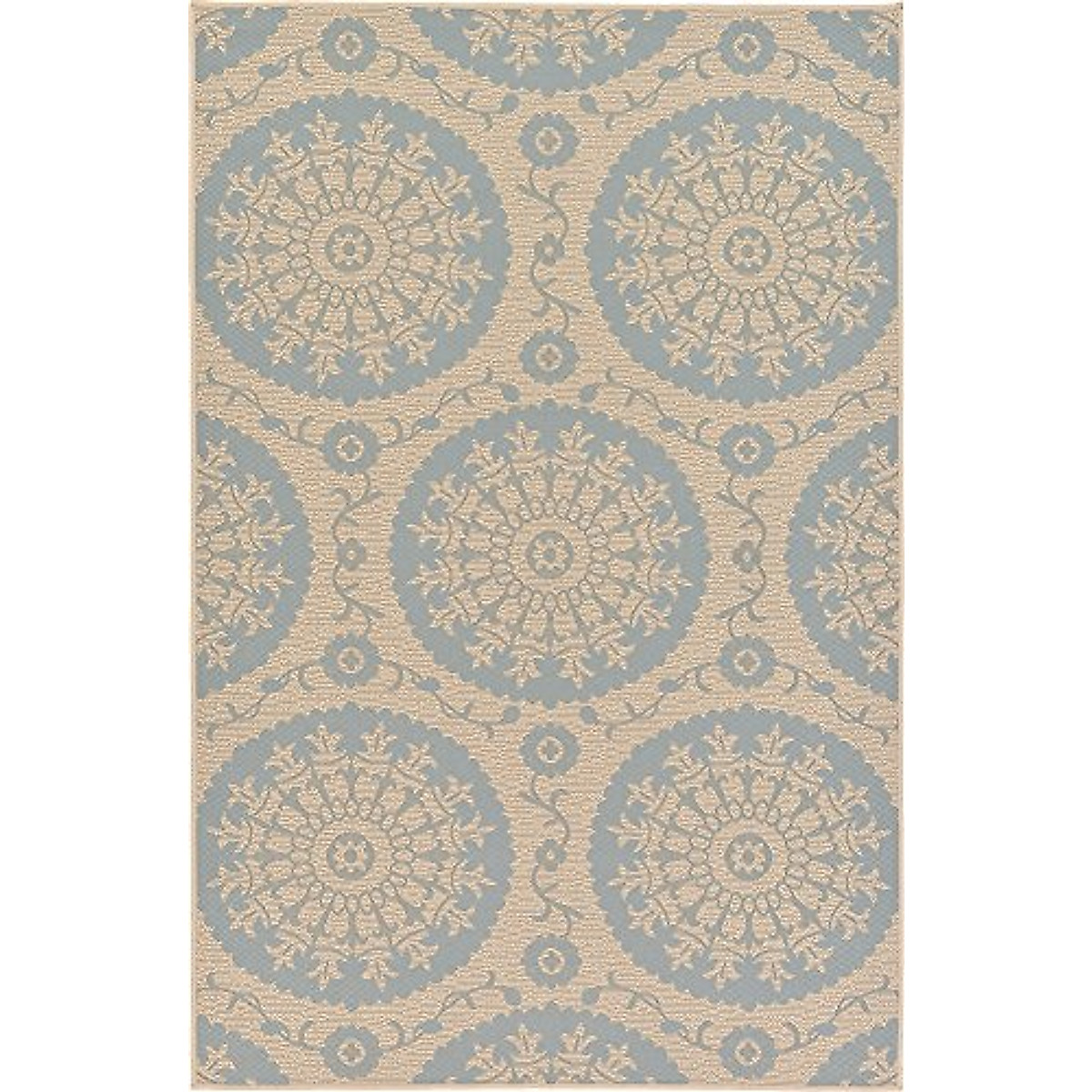 Unique Loom Outdoor Botanical Collection Area Rug - Medallion (5' 3" x 8' Rectangle, Aqua/ Beige)