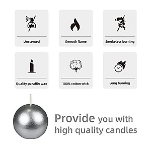 Zest Candle 6-Piece Ball Candles, 3-Inch, Metallic Silver