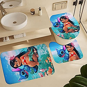 fmsnupz Cartoon Shower Curtain 4PCS Set, Cute Bathroom Decor with Non-Slip Rugs, Toilet Lid Cover and Bath Mat, Waterproof Fabric Shower Curtains with 12 Hooks, 70.8"x70.8"