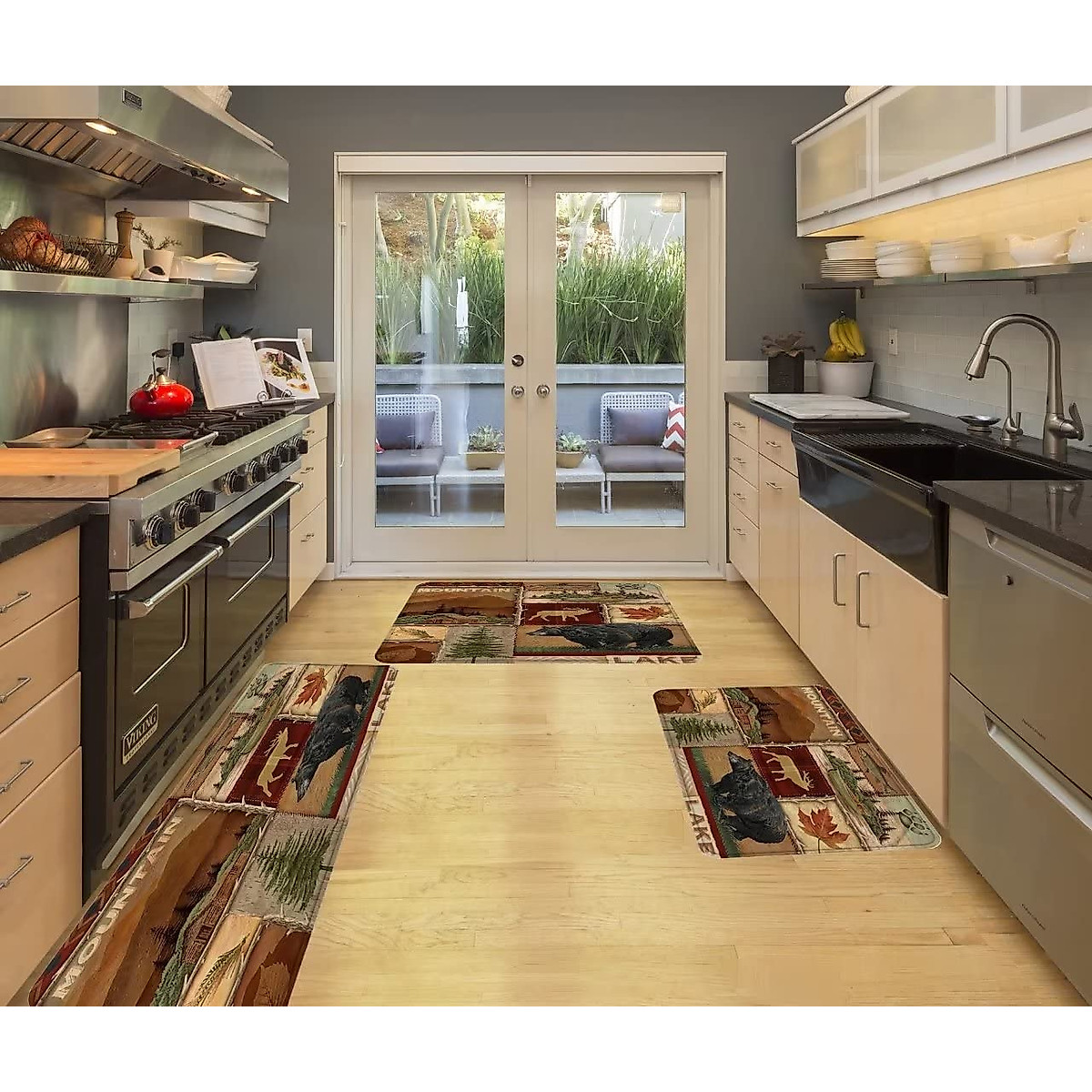 Rustic Cabin Wildlife Kitchen Rug Sets 3 Piece Maple Leaf Bear Moose Deer Country Comfort Mat Farmhouse Floor Mats Washable Doormat Anti Fatigue Non-Slip Kitchen Runner Rugs Bedroom Area Carpet