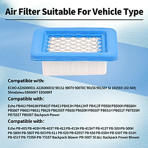 JICHEKU A226000032 Air Filter for Echo PB403 PB403H PB403T PB413H PB413T PB500H PB500T PB580H PB580T PB603 PB611 PB620 PB620ST PB650 PB650H PB650T PB651T PB755SH PB755ST A226000031 Leaf Blower 5PCS