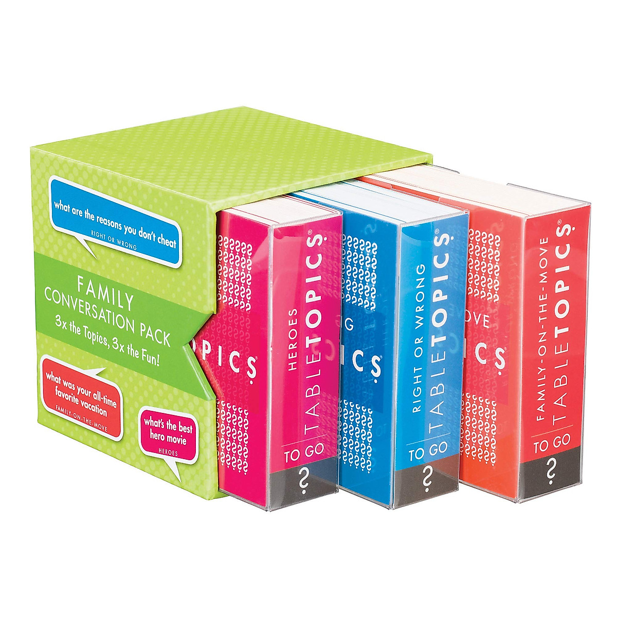 TableTopics Family Conversation Pack - 120 Conversation Cards for Family Connection, Engage Kids by Talking & Playing, Boxed Set of 3 Topics