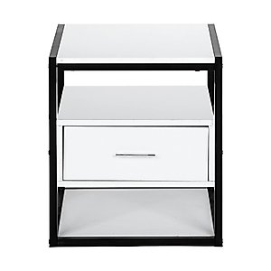 Nightstand Set of 1 with Drawer Modern Square End Side Table for Storage, Open Shelf in Bedroom, Living Room, Small Space, Stable Metal Frame, White