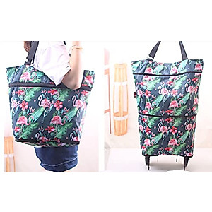 Cowinbest Upgrade Shopping Bag with Wheels Portable Trolley Bag Grocery Cart Hand Pulling Utility with Hand Straps Folding Shopping Cart- Larger Size & Waterproof & Strong（B088K4RQF7）