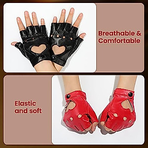 gootrades Punk Fingerless Dance Glove For Women, Jazz Style Glove, PU Leather (Rose Red)
