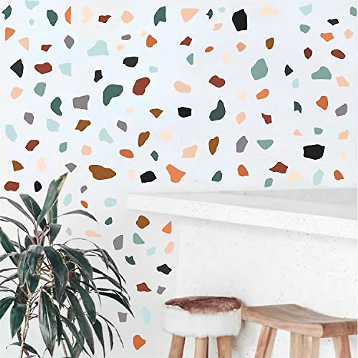 Terrazzo Wall Decals Irregular Stones Wall Sticker Multicolor Polka Dot Wall Stickers Modern Geometric Abstract Wall Decals Living Room Nursery Bedroom Decor