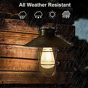 pearlstar Solar Lantern Outdoor Hanging Light Metal Farmhouse Solar Lamp with Warm White Edison Bulb Design for Garden Yard Patio Proch Decor(Green)