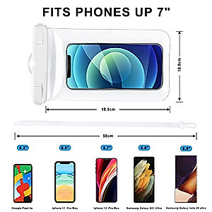 AINOYA Universal Waterproof Case 2 Pack, IPX8 Waterproof Phone Pouch Compatible with iPhone 12 Pro Max/Galaxy s21 Ultra/Pixel 5a /oneplus 9 pro up to 7" (White)