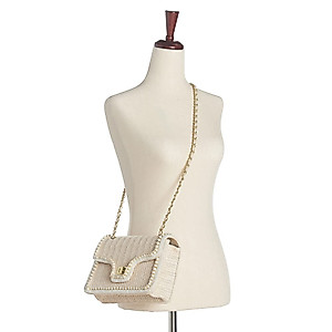 Olivia Miller Women's Fashion Arabella Tan Beige Woven Straw w Front Flap, Small Crossbody Bag w Shoulder Bag Convertible Strap, Casual Trendy Purse Handbag