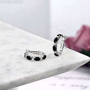 Gem Stone King 925 Sterling Silver Black Onyx and White Created Sapphire Hoop Earrings For Women (3.44 Cttw, Gemstone Birthstone, Oval 6X4MM)