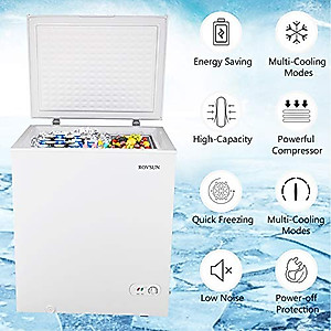 ROVSUN 5.0 Cubic Feet Chest Freezer, Compact Freezer with Top Open Door, Adjustable Thermostat, Ideal for Home Kitchen Office, White/Black (5.0 Cu.ft - White)