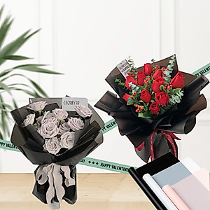 Gloreyan 20 Sheets Black Flower Wrapping Paper, Florist Bouquet DIY Craft Fresh Flower Bouquet Wrap Waterproof Floral Wrapping Gift Box Packaging Material Florist Supplies, 22.8 * 22.8 Inches(Black)