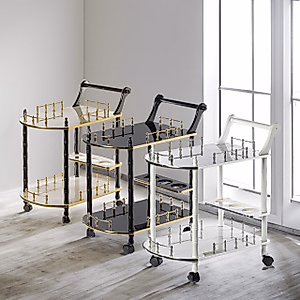 Serving Bar Cart Tea Trolley, 2 Tier Shelves on Rolling Wheels, Mobile Liquor Bar for Wine Beverage Drink Dinner Party, Utility Kitchen Storage Island Coffee Cabinet for Dining Living Room, Wood Brown