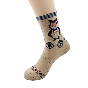 American Trends Women's Winter Thick Warm Athletic Crew Socks Cute Animal Vintage Style Wool Knitting Sock 3 Pack Owl