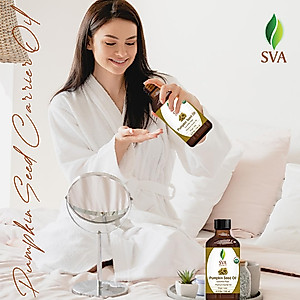 SVA Pumpkin Seed Oil Organic - 4 Fl Oz – 100% Natural Cold Pressed Organic Pumpkin Oil - for Face, Skin Care, Hair Care, Scalp Massage & Body Massage – Carrier Oil with Dropper