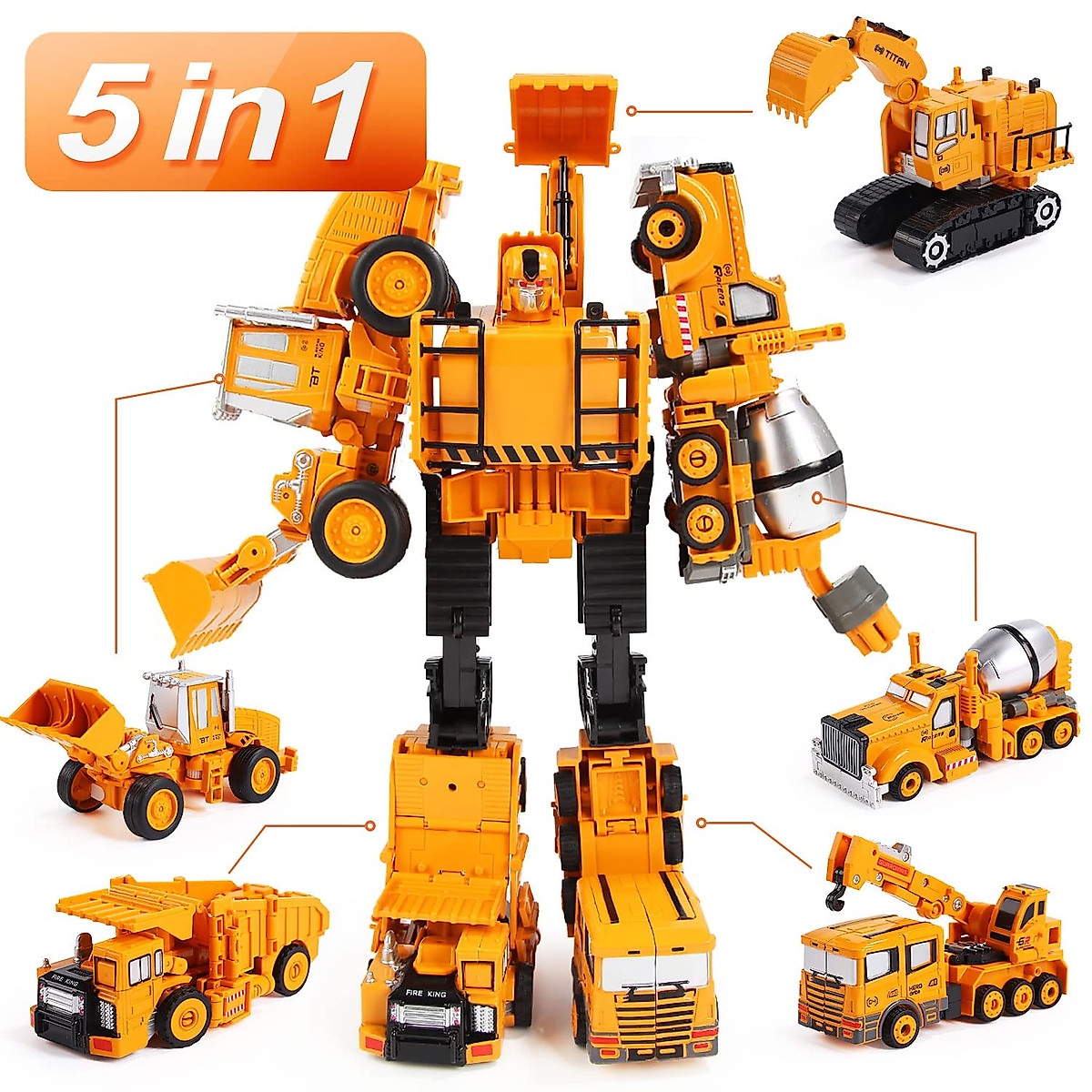 HOLYFUN 5 in 1 Transform Toys, Transform Construction Truck, Great Gift for 3 4 5 6 7 Years Old Kids, Boys and Girls