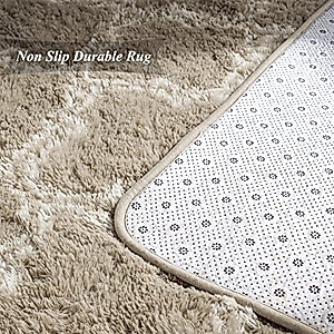 Idailic Fluffy Shag Area Rug Plush Carpet 5x8 ft Modern Moroccan Rugs for Bedroom,Living Room,Dining Room,Playroom,Dorm,Office,Home Decor,Large Rug Fuzzy Indoor Rug,Beige and White