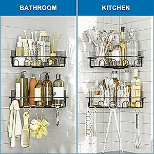 SZXIMU Corner Shower Caddy,2-Pack Shower Organizer Corner,Self Adhesive Shower Shelves,No Drilling Rustproof Shower Storage Rack, Shower Shelf for Bathroom,Kitchen,RV (Matte Black)