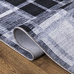 Abani 5' x 8' Rectangular Area Rugs - Cream Grey Farmhouse Plaid Polypropylene, Non-Shedding and Stain Resistant Machine Washable Large Rugs