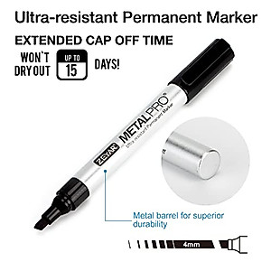 ZEYAR Permanent Markers, Chisel Tip Medium Point, Waterproof & Smear Proof ink, Aluminum Barrel Markers, Quick Drying (3 Black, 1 Blue, 1 Red, 1 Green)