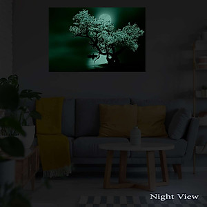 Startonight Canvas Wall Art Decor Flower Tree and Moon Blue Print for Bedroom 24" x 36"