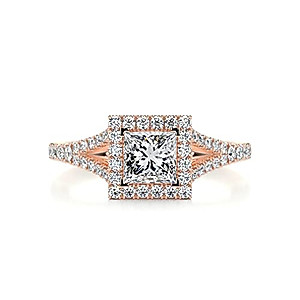 Solid Gold Handmade Engagement Ring 3 CT Princess Cut Moissanite Diamond Halo Bridal Wedding Ring for Anniversary Propose Gift (18K Solid Rose Gold)
