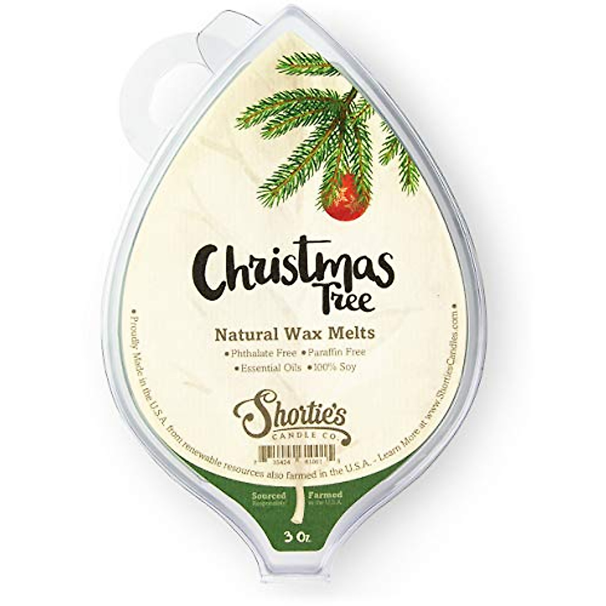 Shortie's Candle Company Christmas Tree Natural Soy Wax Melts - Formula 117-1 Highly Scented 3 Oz. Bar - Made with 100% Soy and Essential Fragrance Oils - Phthalate & Paraffin Free, Vegan, Non-Toxic