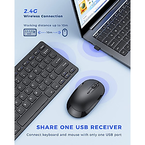 seenda Wireless Keyboard and Mouse Combo, Compact Small Keyboard Mouse Set with 2.4G USB Receiver, Slim Portable Keyboard and Silent Wireless Mouse for Laptop, Computer, Desktop, PC, Windows, Black