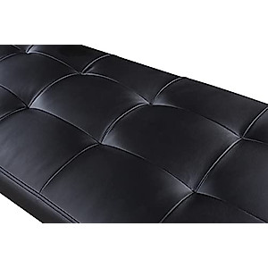 Iconic Home Claudio PU Leather Modern Contemporary Tufted Seating Goldtone Metal Leg Bench, Black
