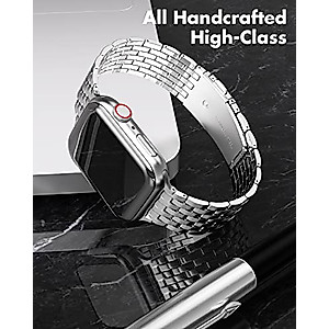 TISIMO for Apple Watch Band 41mm 40mm 38mm 45mm 44mm 42mm Series 9 8 7 6 5 4 3 2 1 SE SE2 Women and Men,Stainless Steel Metal Watchband for iWatch (Sliver)