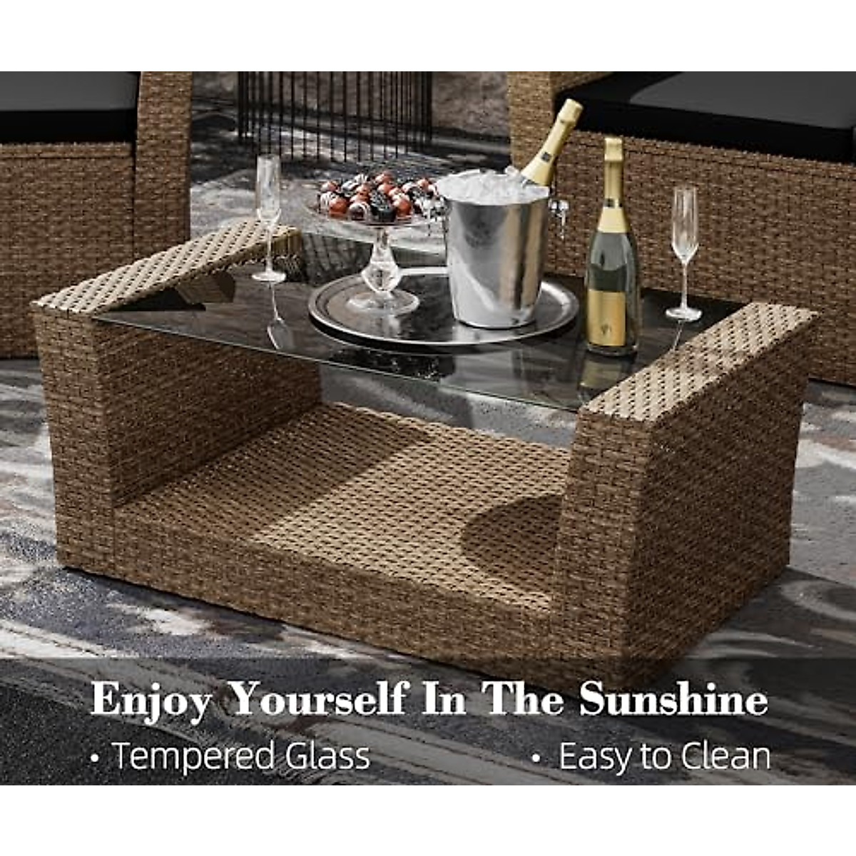 LHBcraft 4PCS Patio Furniture Set, Outdoor Conversation Sets with Rattan Chair Table, Wicker Loveseat Sofa Bistro for Garden, Pool, Backyard