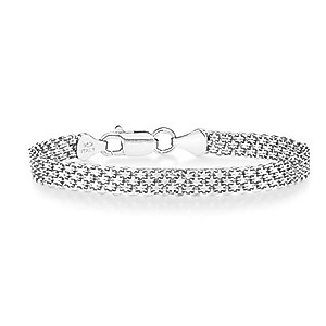 Miabella 925 Sterling Silver Italian 6mm Solid Bismark Mesh Link Chain Bracelet for Women, Made in Italy (Length 7 Inches (Small))