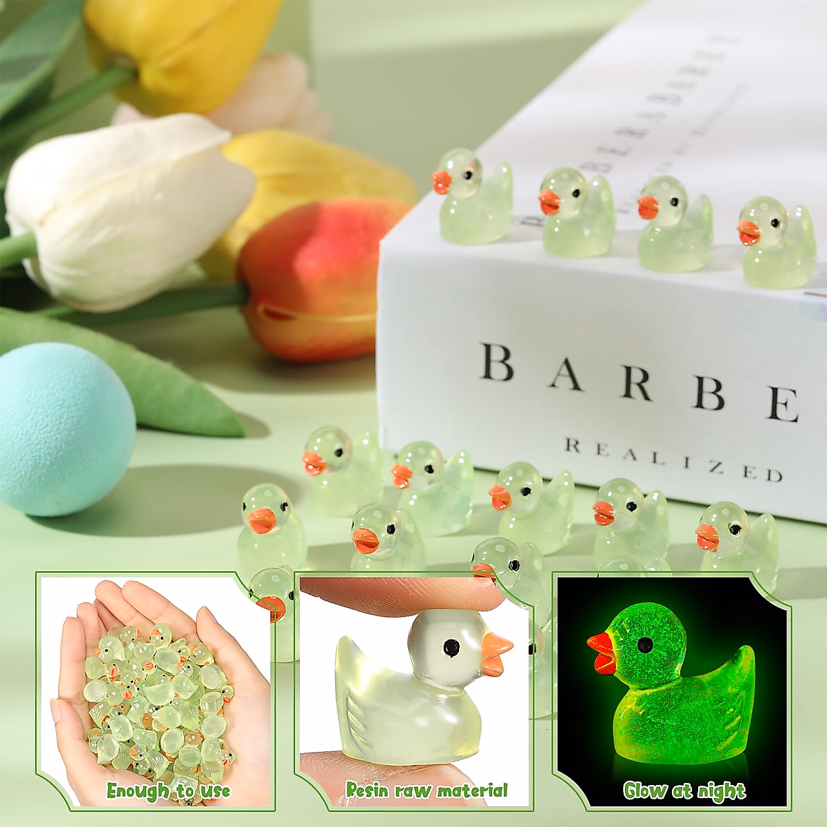Glimin 500 Pcs Luminous Mini Resin Ducks Tiny Glow in The Dark Ducks Miniature Ducks Small Ornament Decoration for Home School Micro Garden Landscape Aquarium Ornament Dollhouse Accessories(Green)
