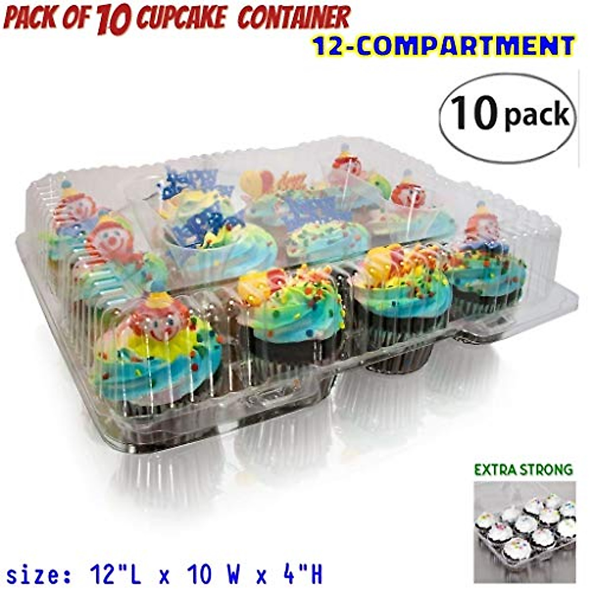 12 Compartment plastic Cupcake Boxes 12 Cavity Cupcake Container,12 Cupcake Container Cupcake Box, 12 Compartment Cupcake Containers disposable dozen cupcake containers (10 12 Pack Cupcake Containers
