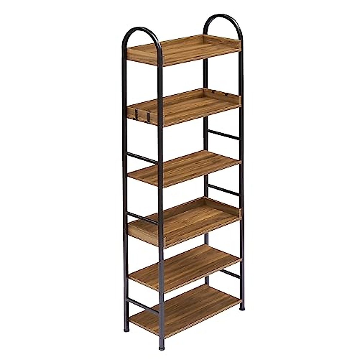 SmallCock Tall Bookshelf, 6-Tier Shelves with Round Top Frame, MDF Boards, Adjustable Foot Pads (Brown)