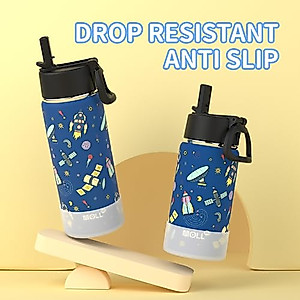 Mollcity 16 oz Stainless Steel Vacuum Insulated Water Bottle with Straw Lid-Reusable Metal Water Flask for School, Boys | Girls-Space