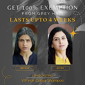 VIP 5 in 1 Hair Color Shampoo (400ml Bottle + 2 Sachets) (black) For Hairs, Mustache, Beard, Chest & hands, Ammonia Free Instant Hair Colour Can be Applied with Bare Wet hands