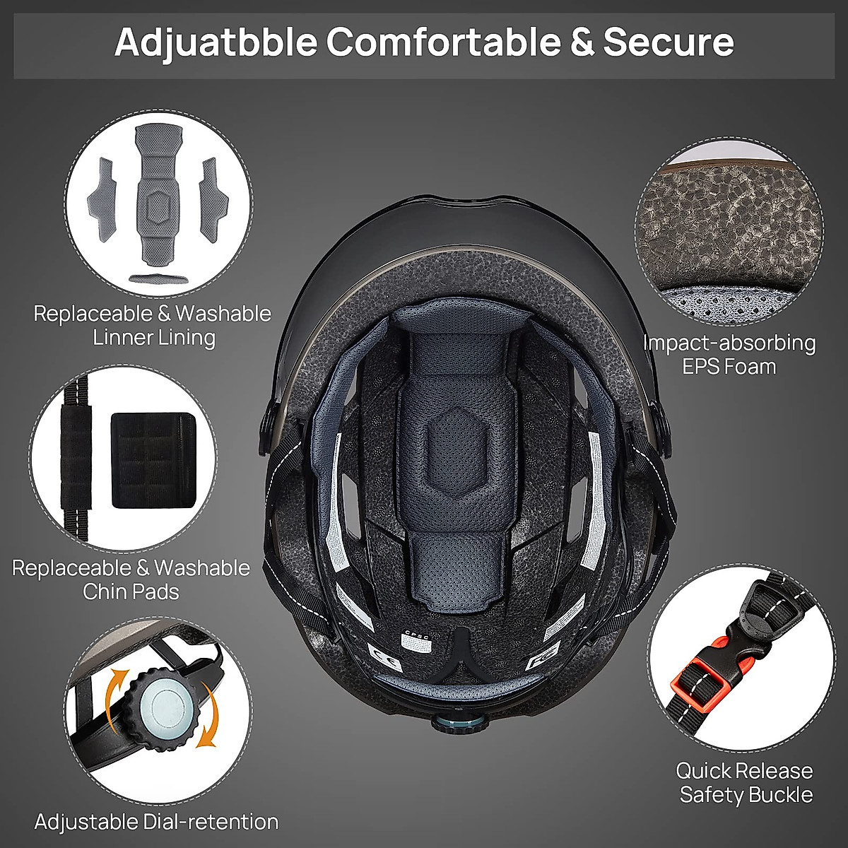 ILM Adult Bike Helmet with USB Rechargeable LED Front and Back Light Mountain&Road Bicycle Helmets for Men Women Removable Goggle Cycling Helmet E3-10L(Titanium, Small/Medium)